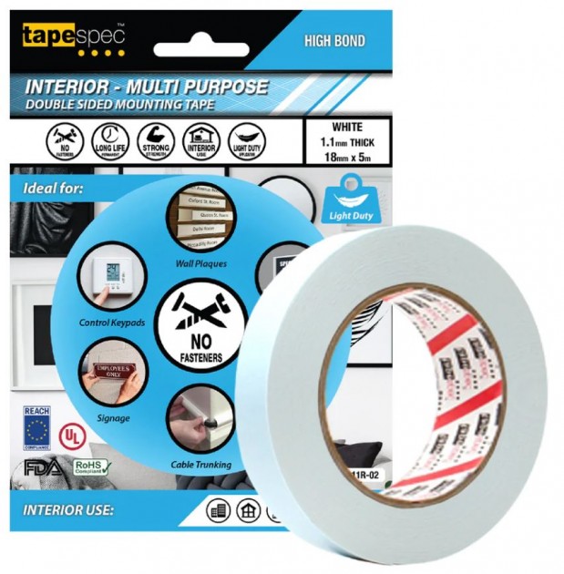 Tape D/S Hi Bond 24mmx5mt WHITE Retail Blister › Packaging Products